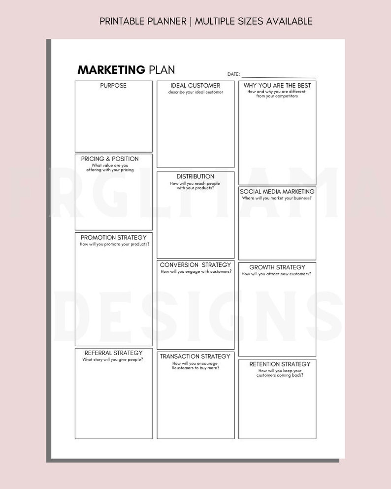 One Page Marketing Plan Template: Small Business Organizer (PDF ...