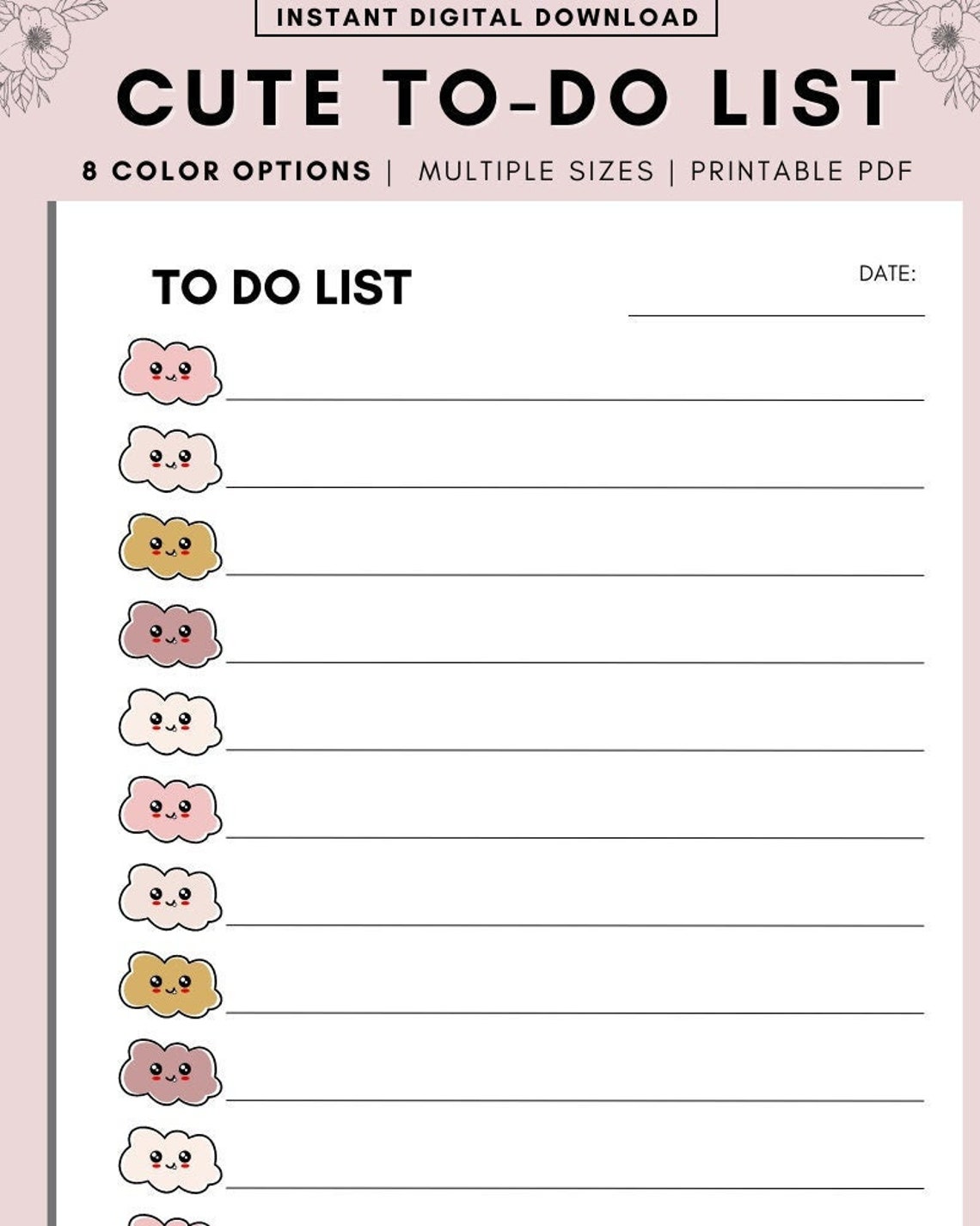 Cute to Do List Printable Daily to Do List Task Checklist | Etsy