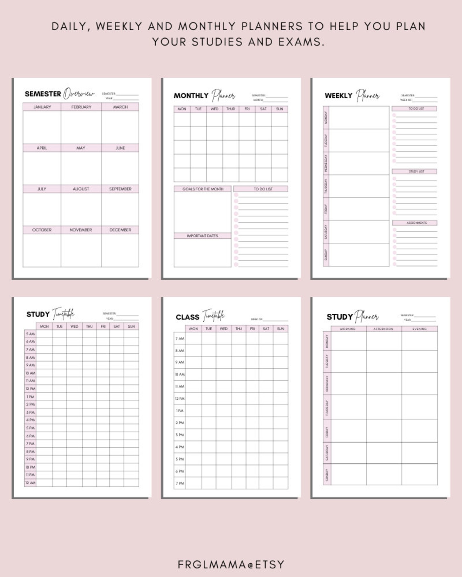 Student Planner Printable Set Student Exam Prep Kit - Etsy