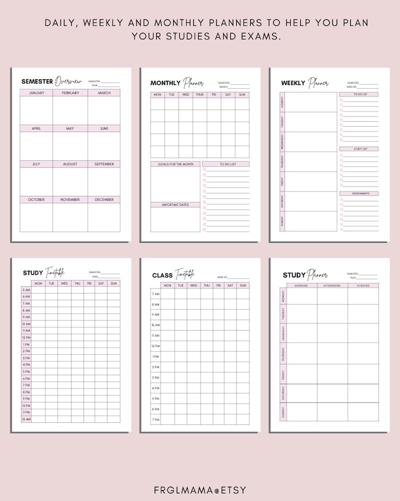 Student Planner Printable Set Student Exam Prep Kit - Etsy