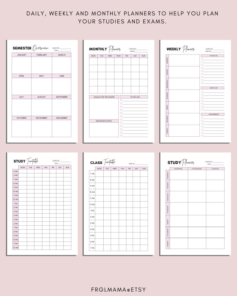 Student Planner Printable Set: Exam Prep Kit (a4/a5/letter PDF) - Etsy