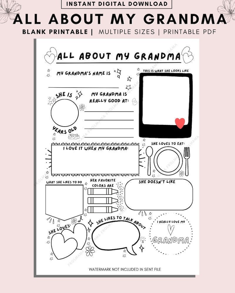 All About My Grandma Printable: Mother's Day Fill-in Card (PDF) - Etsy