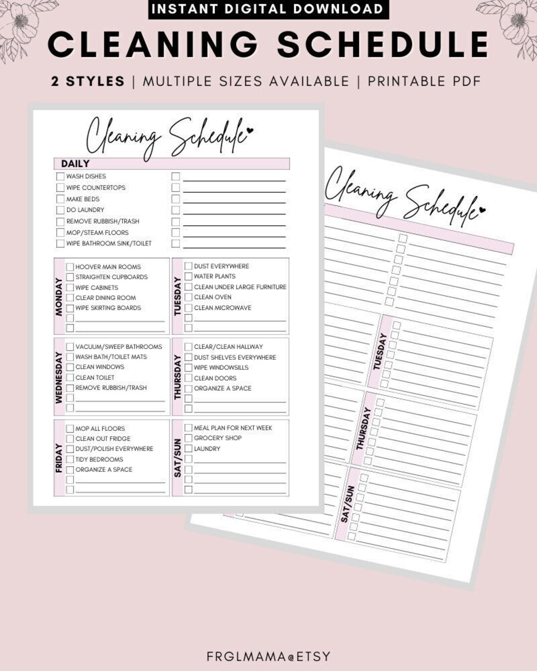 Printable Weekly Cleaning Schedule: Checklist Planner (A4 A5 PDF) - Etsy