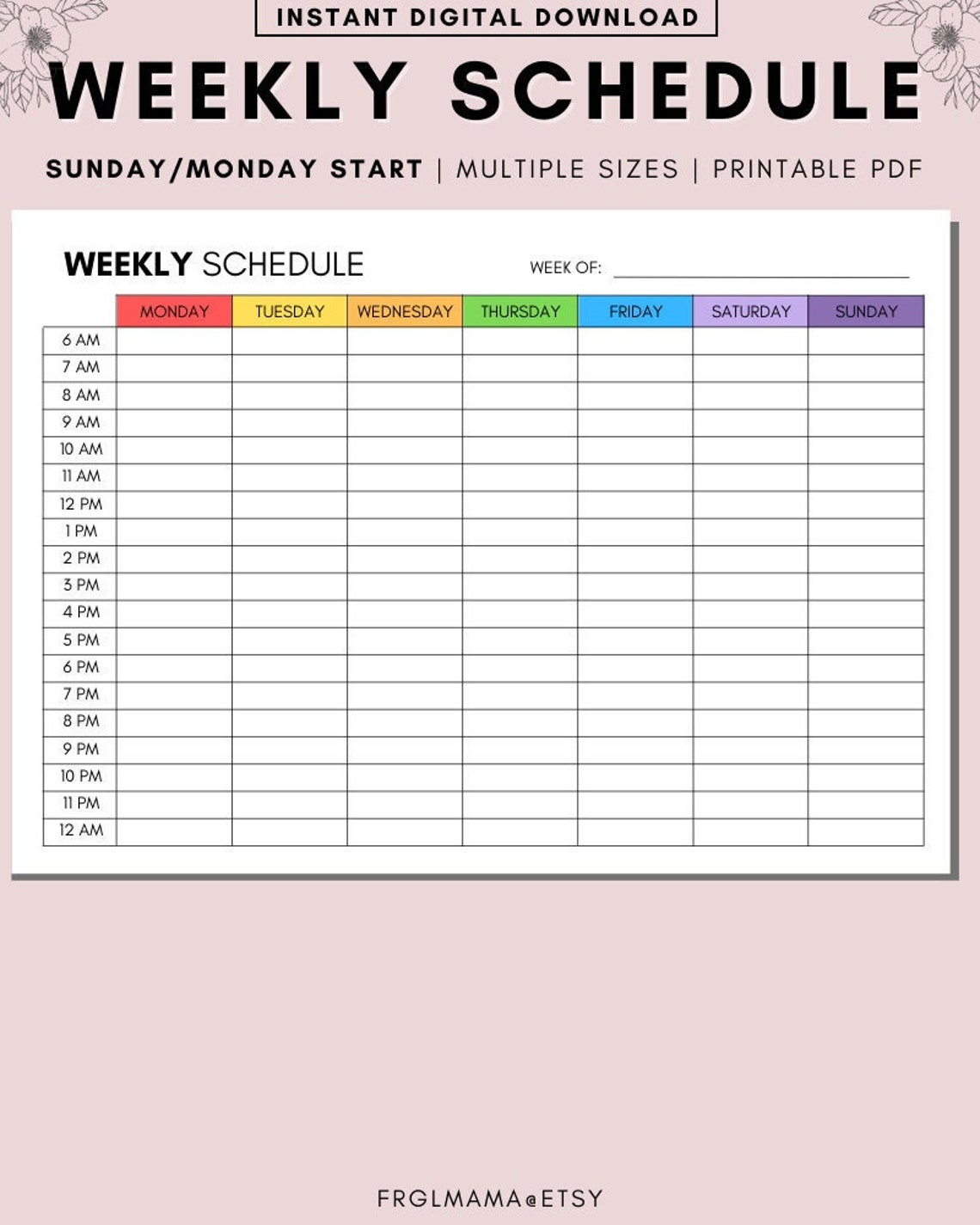 Weekly Schedule Printable Weekly Weekly Organizer Weekly - Etsy