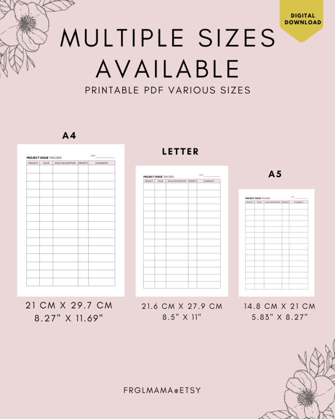 Project Issue Tracker Printable: Project Planning Log (A4, A5, Letter ...