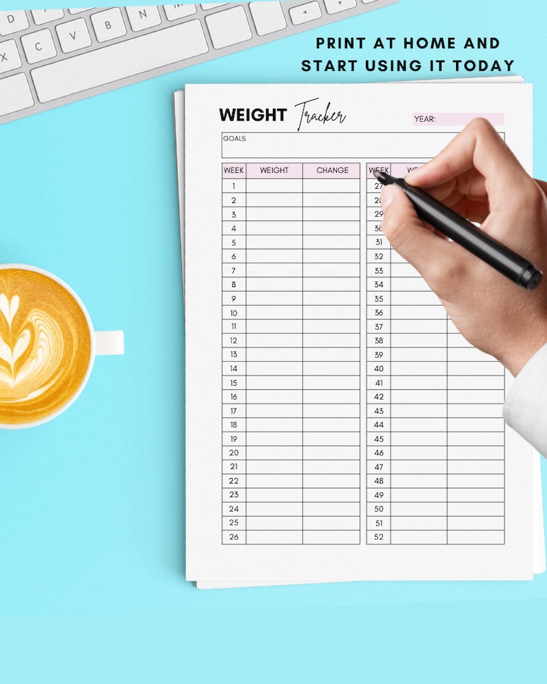 Printable Weight Loss Tracker: Weekly Weigh-in, Food Log (A4 A5 Letter ...