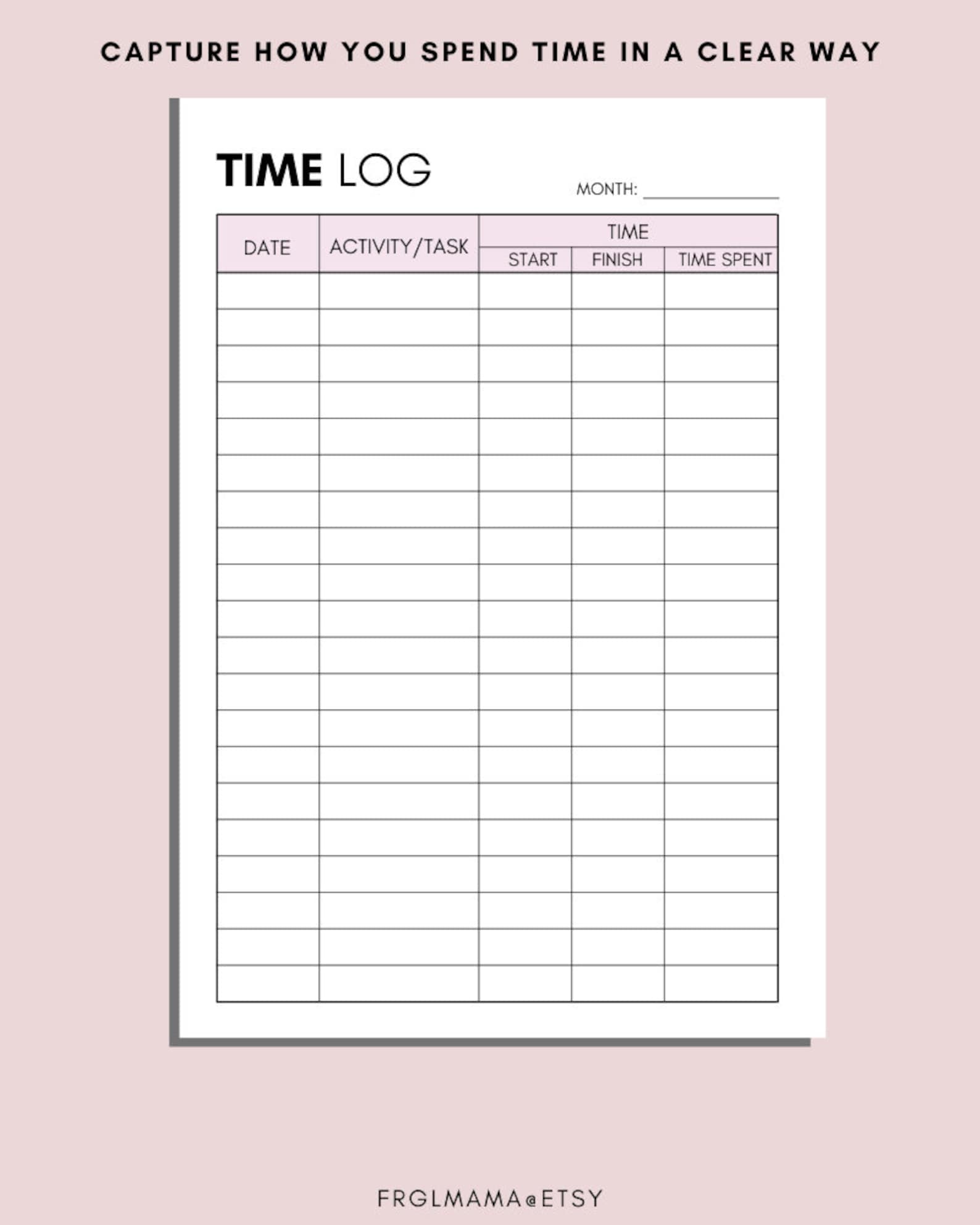 Printable Time Log Sheet: Work Hours Tracker (PDF Download) - Etsy