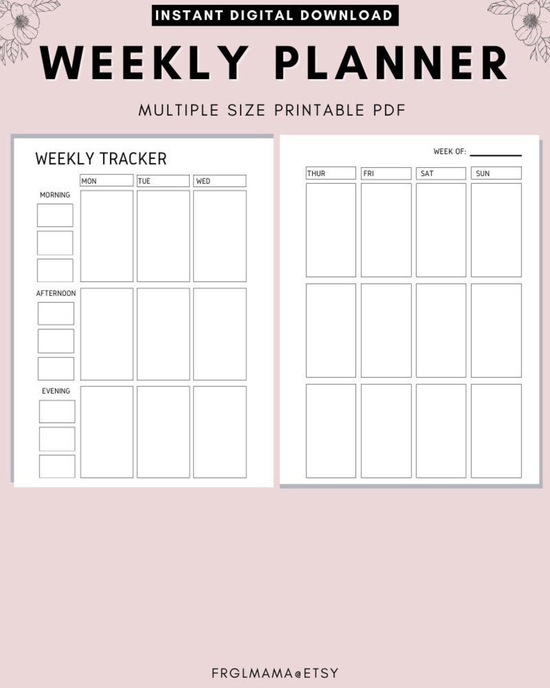 Weekly Planner, Work Day Organizer Planner Page, Work Planner ...