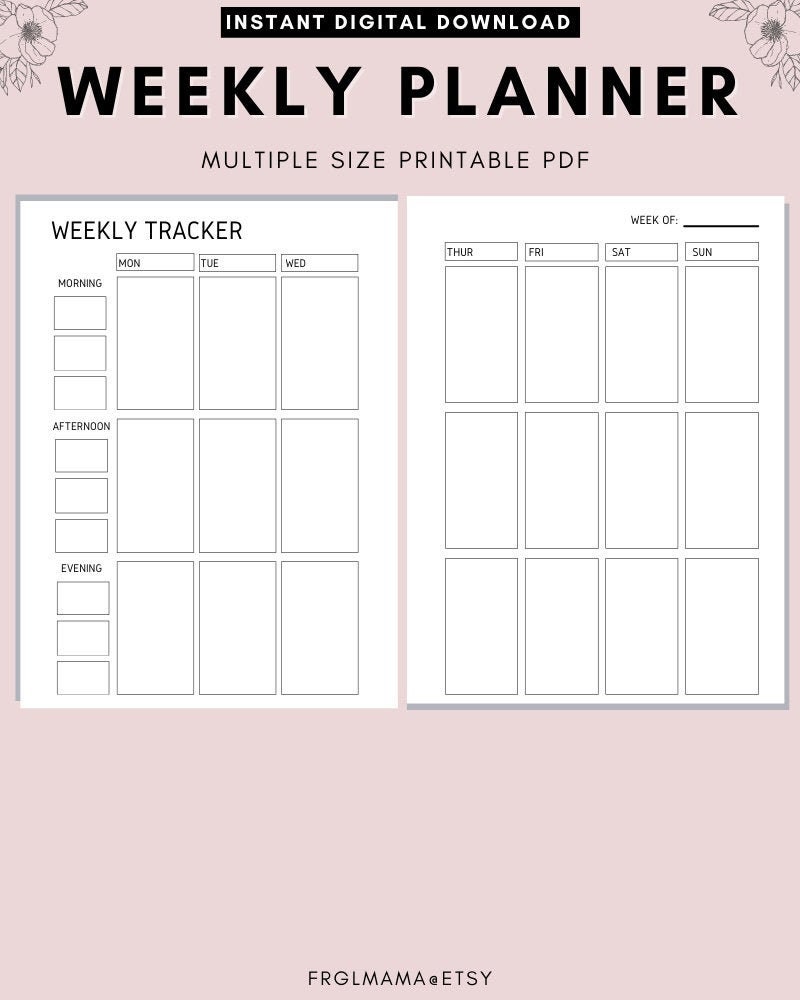 Weekly Planner Work Day Organizer Planner Page Work Planner - Etsy