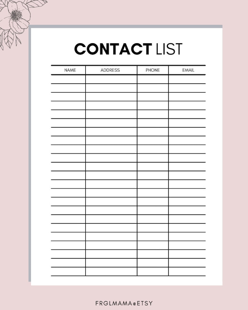 Contact List Printable Address Book Printable Address Log | Etsy