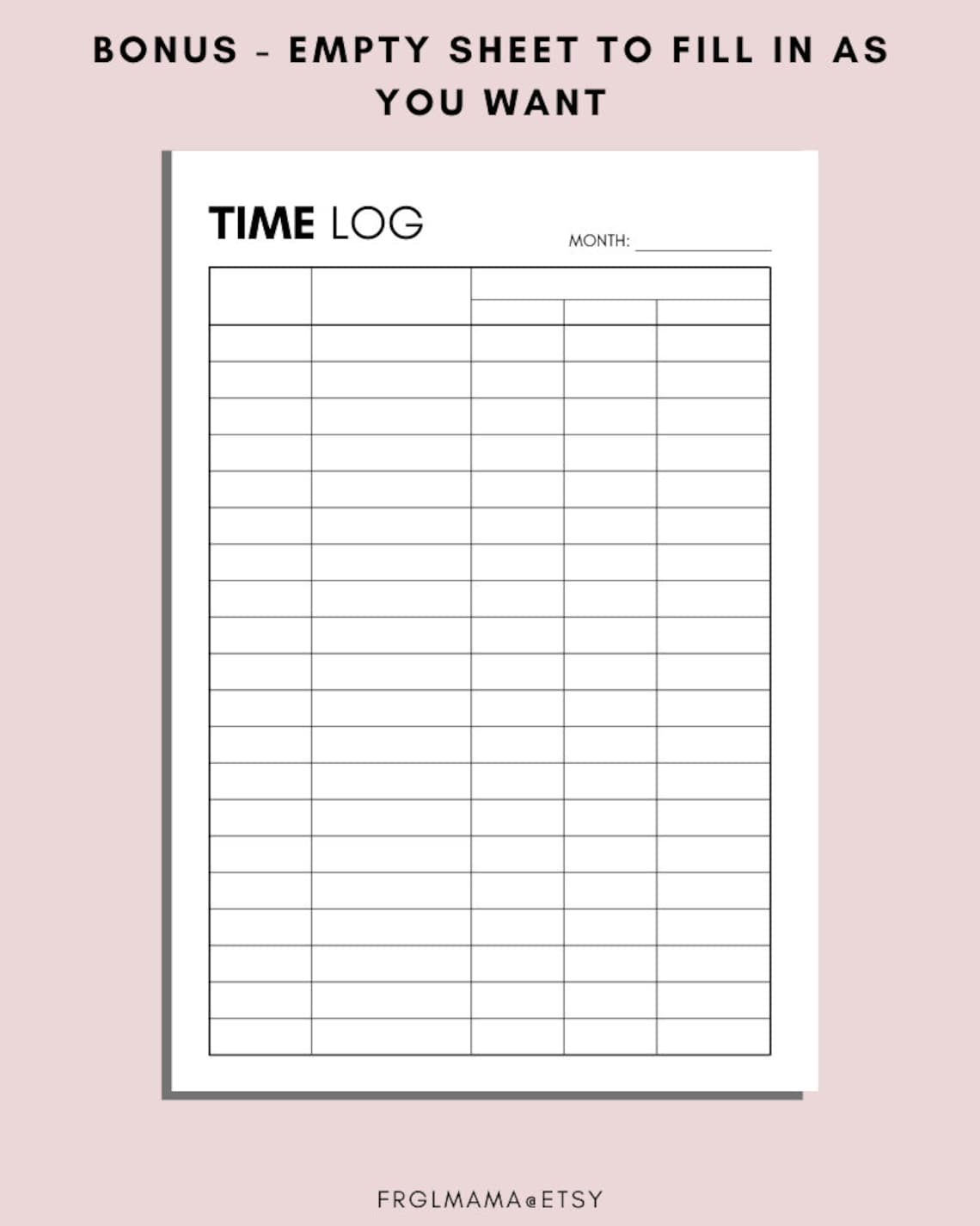 Printable Time Log Sheet: Work Hours Tracker (PDF Download) - Etsy