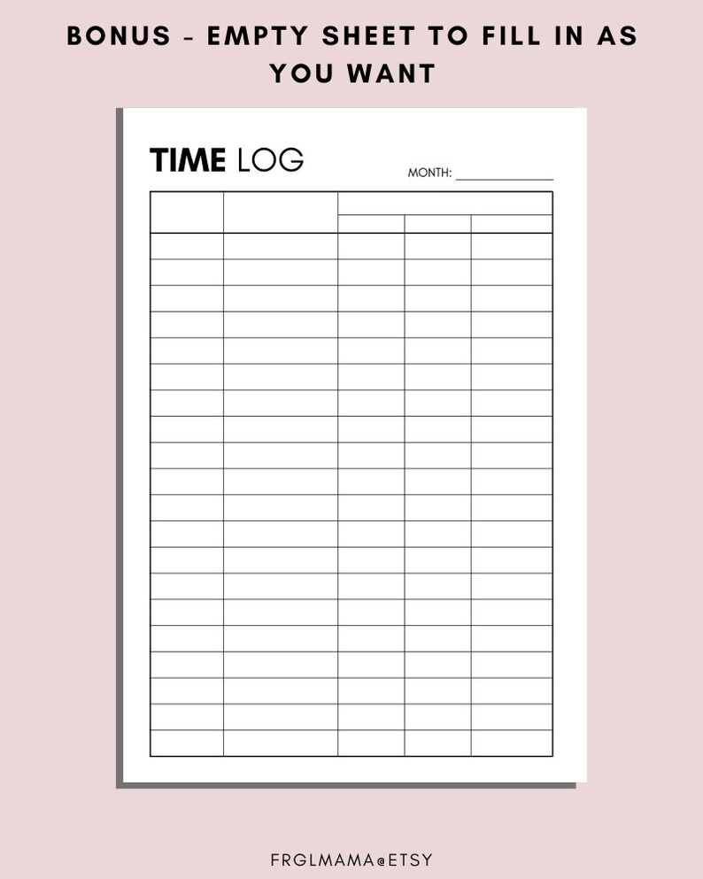 Printable Time Log Sheet: Work Hours Tracker (PDF Download) - Etsy