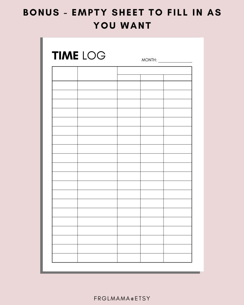 Working Time Log Time in and Out Timesheet Tracker Time - Etsy Canada