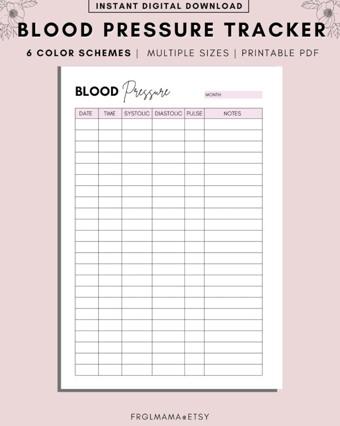 Blood Pressure Log Book Printable, High Blood Pressure Tracker ...