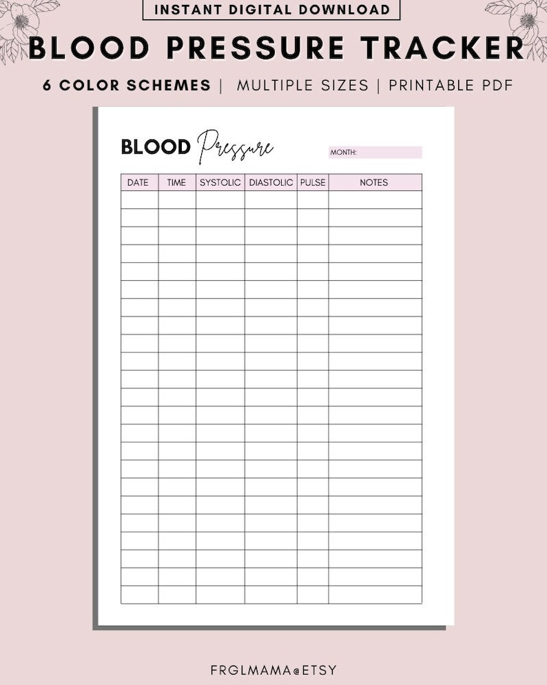 Blood Pressure Log Book Printable High Blood Pressure - Etsy Canada
