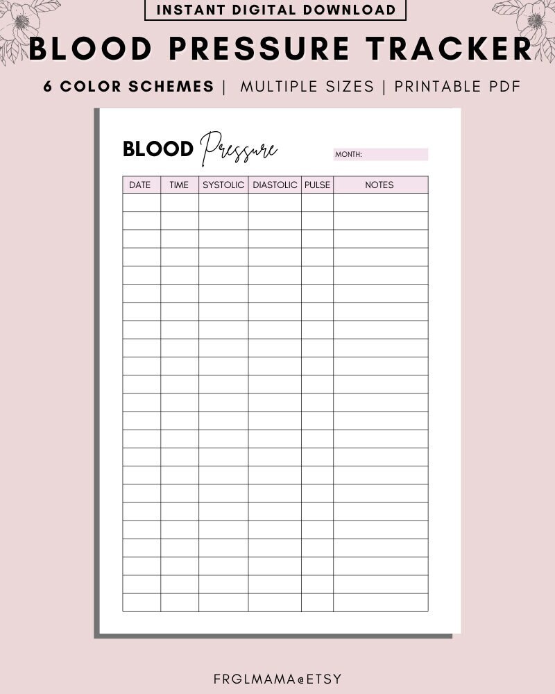Blood Pressure Tracker Printable Blood Pressure Chart Template Blood 