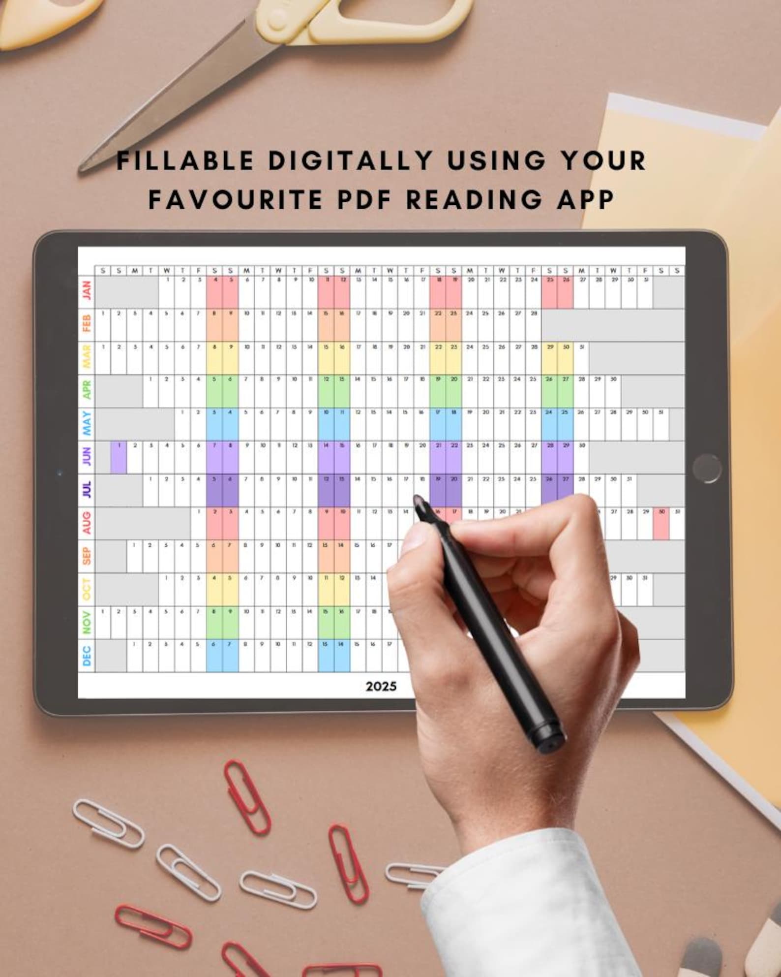 2025 Year Calendar Printable: Rainbow Wall Planner (A3, A4, A5 PDF) - Etsy