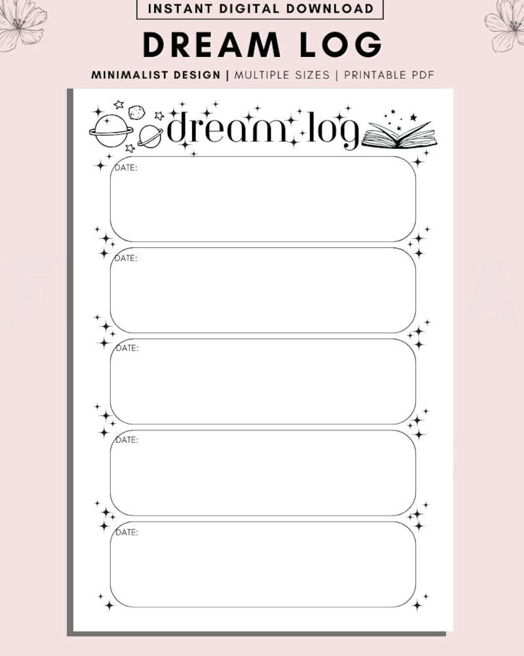 Dream Journal Printable, Log Your Dreams in This Sleep Journal, Dream ...