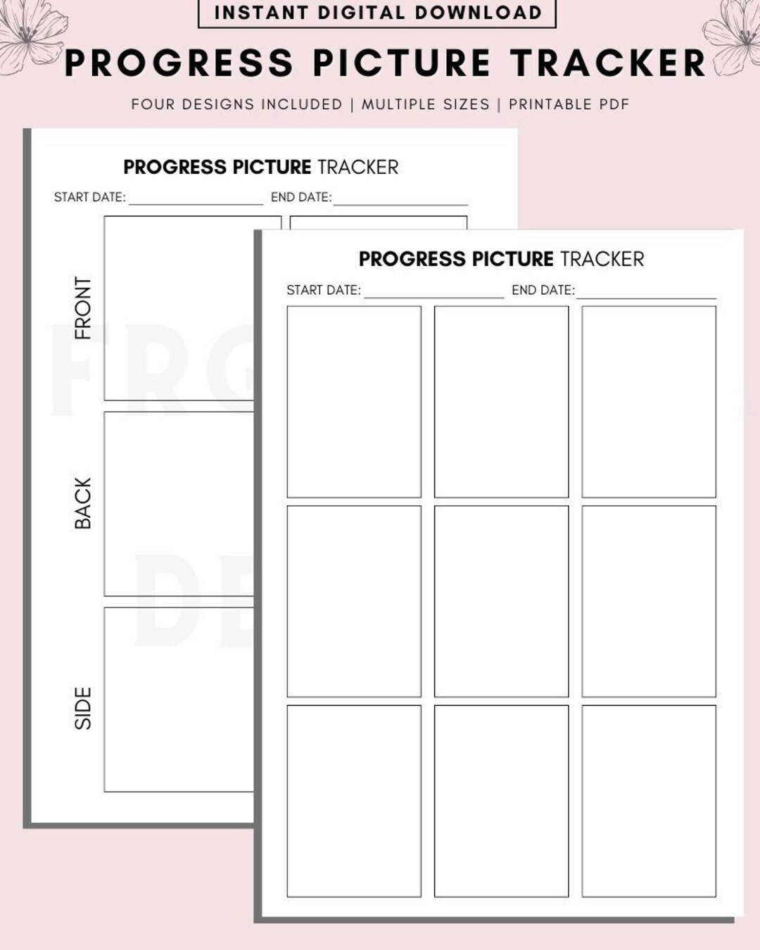 Progress Picture Tracker, Printable Workout Planner, Weekly Exercise ...