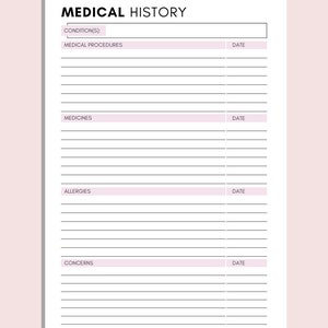 Medication Record Printable: Medical History, List & Info (a4/a5/letter ...