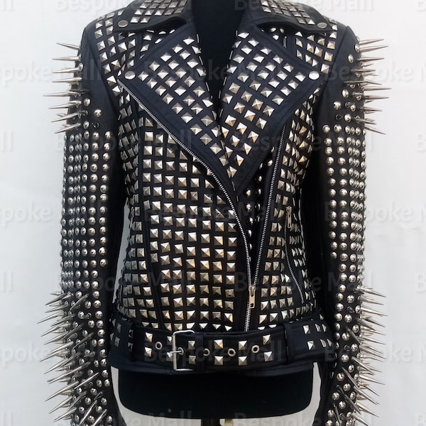 Spike Punk Leather Jacket - Etsy