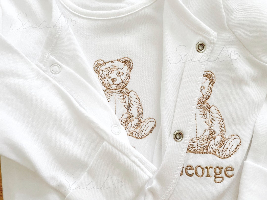 Set of Teddy Bear Embroidered Personalised Bodysuit & Babygrow - Teddy ...