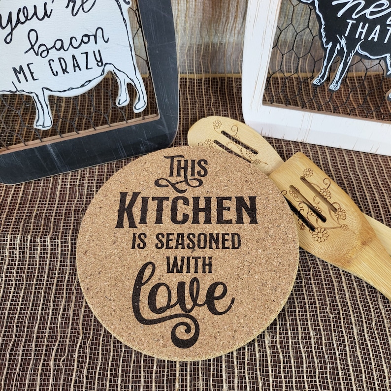 Cork Trivet - Laser Engraved Kitchen Decor - Monogram Hot Pad - Custom ...