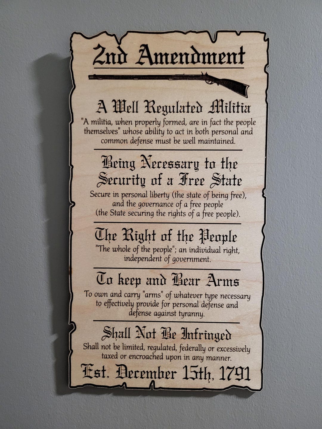 Laser Engraved and Cut 2nd Amendment Wall Plaque - 2nd Amendment Plaque ...