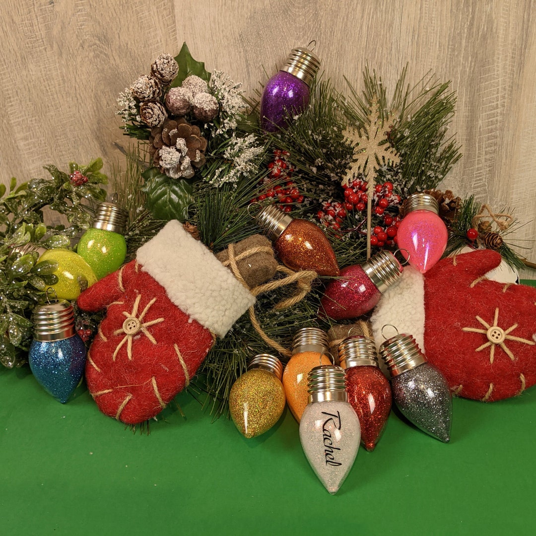 Personalized Glitter Lightbulb Ornaments - 12 Colors to Choose From ...