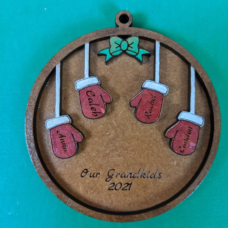 Personalized Family Mitten Ornament – Engraved Wood, Ruby Red - Etsy