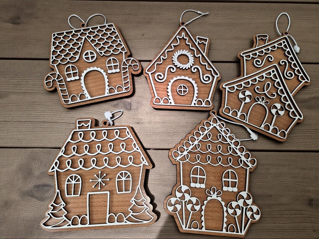 Wooden Gingerbread House Ornament Set -laser Cut Christmas Tree ...