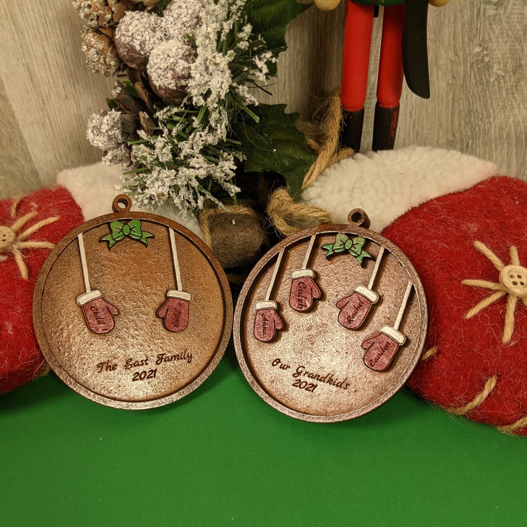 Personalized Family Mitten Ornament – Engraved Wood, Ruby Red - Etsy