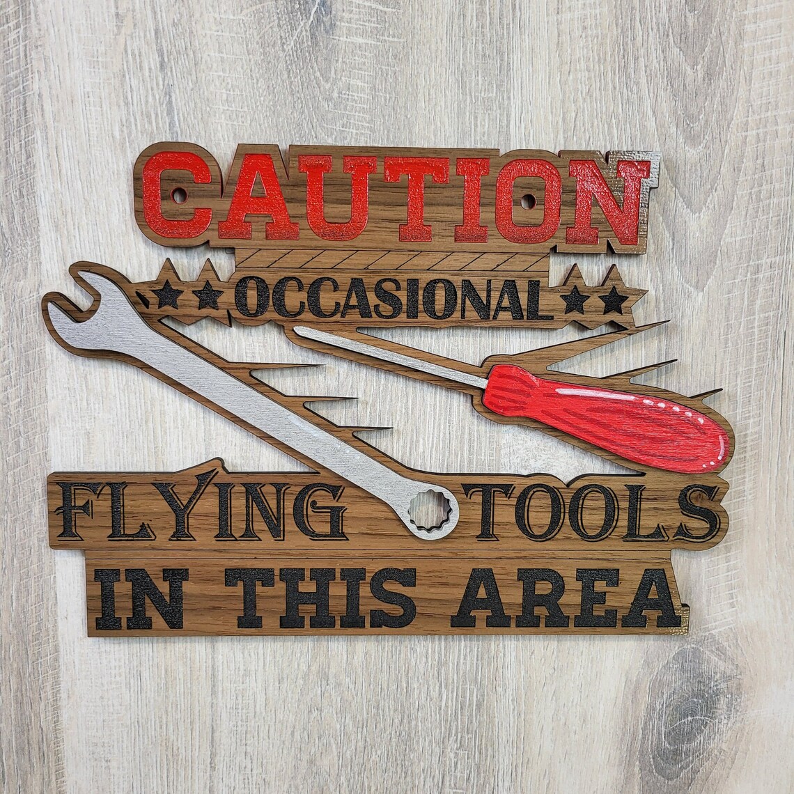 Caution Flying Tools Sign - Dad's Funny Garage Sign - Flying Tools ...