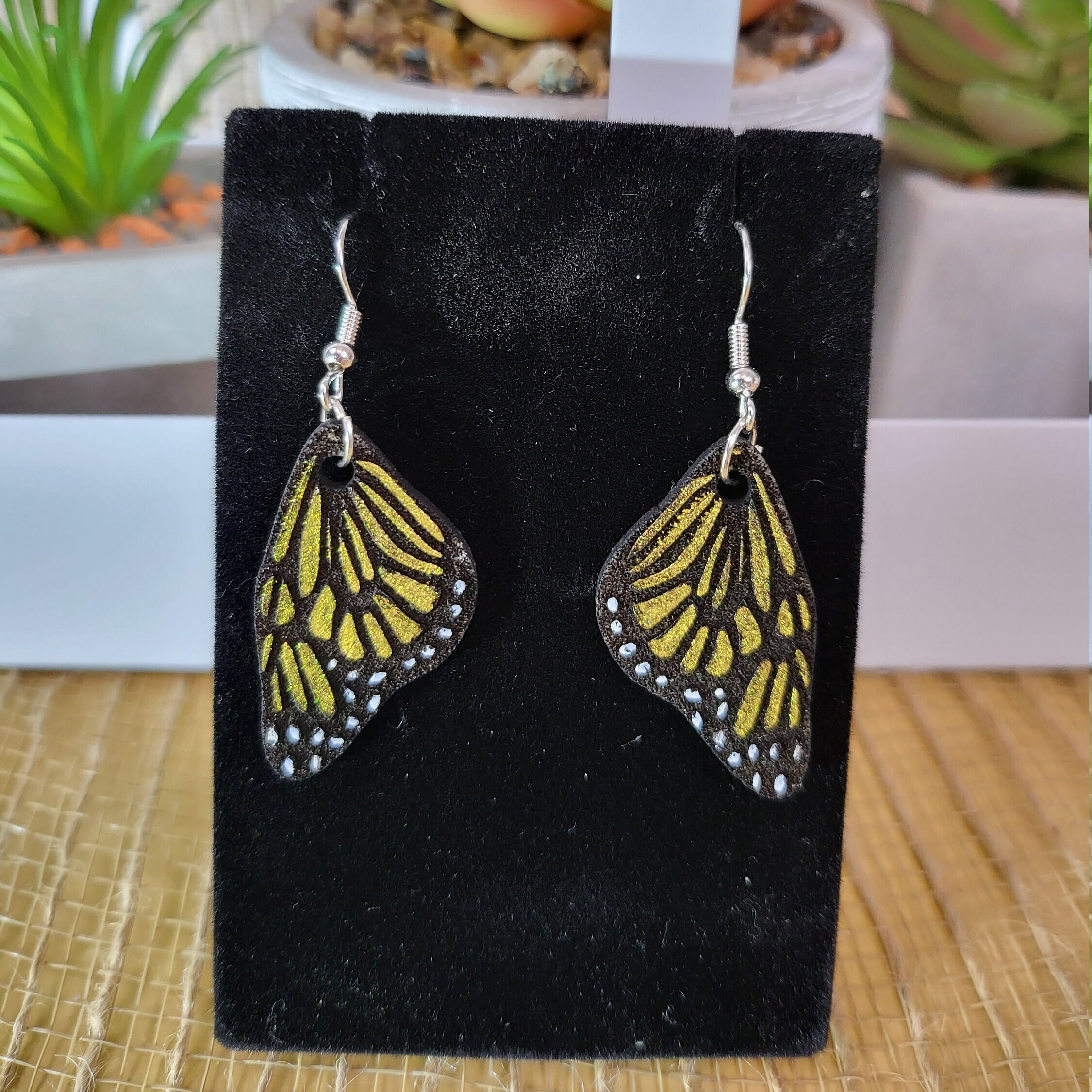 Monarch Butterfly Wing Earrings - Silver Hooks - Hand Painted - Etsy