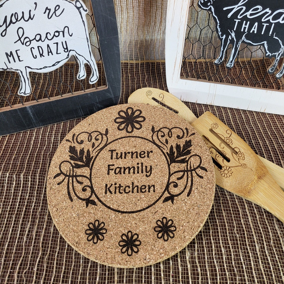 Cork Trivet Laser Engraved Kitchen Decor Monogram Hot Pad - Etsy