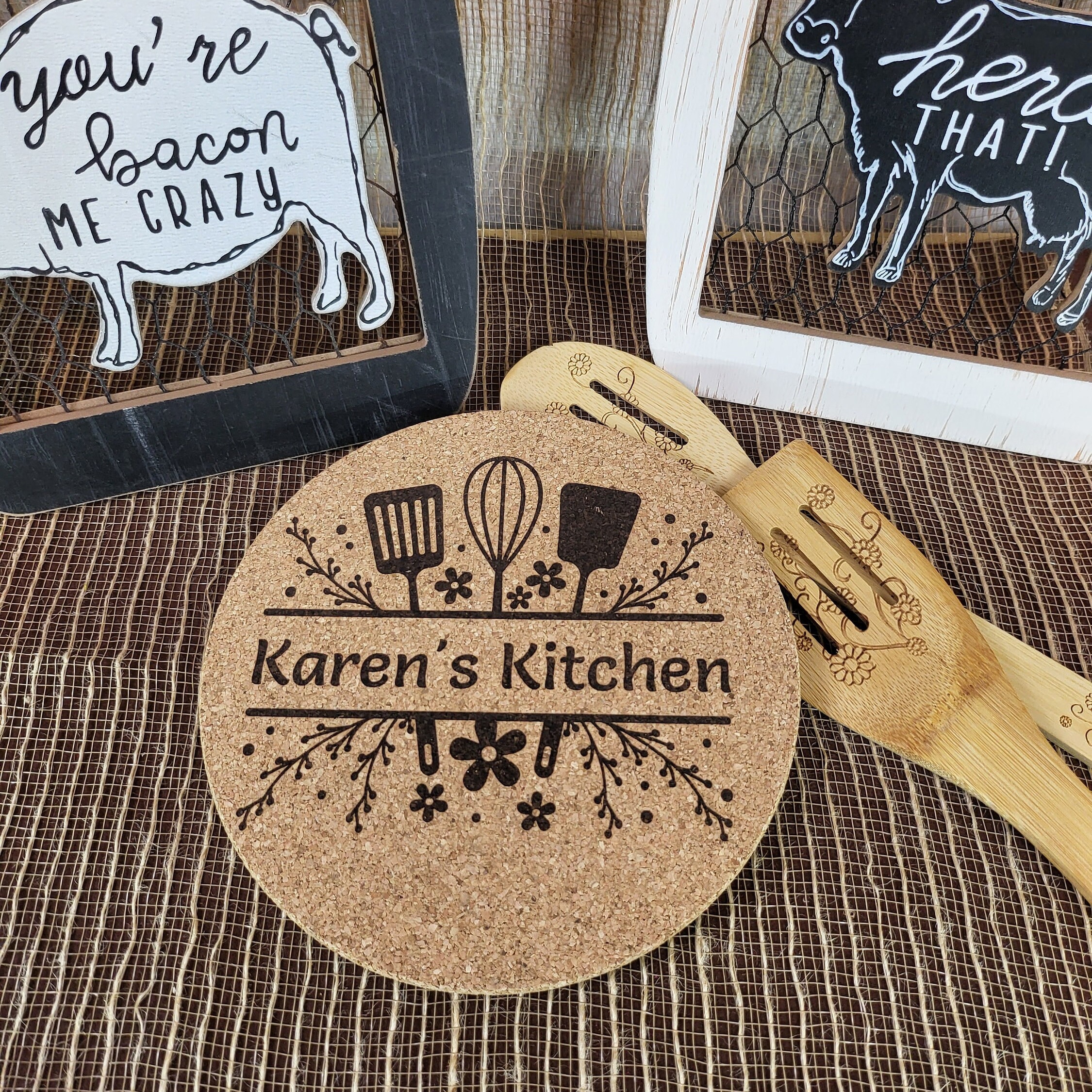 Cork Trivet Laser Engraved Kitchen Decor Monogram Hot Pad - Etsy