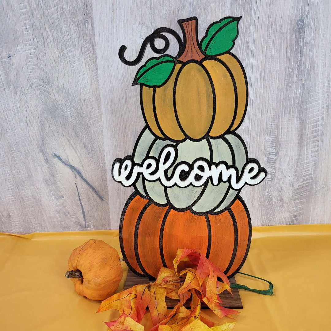 Stacked Pumpkins - Stacked Pumpkin Porch Sign - Pumpkin Shelf Sitter ...