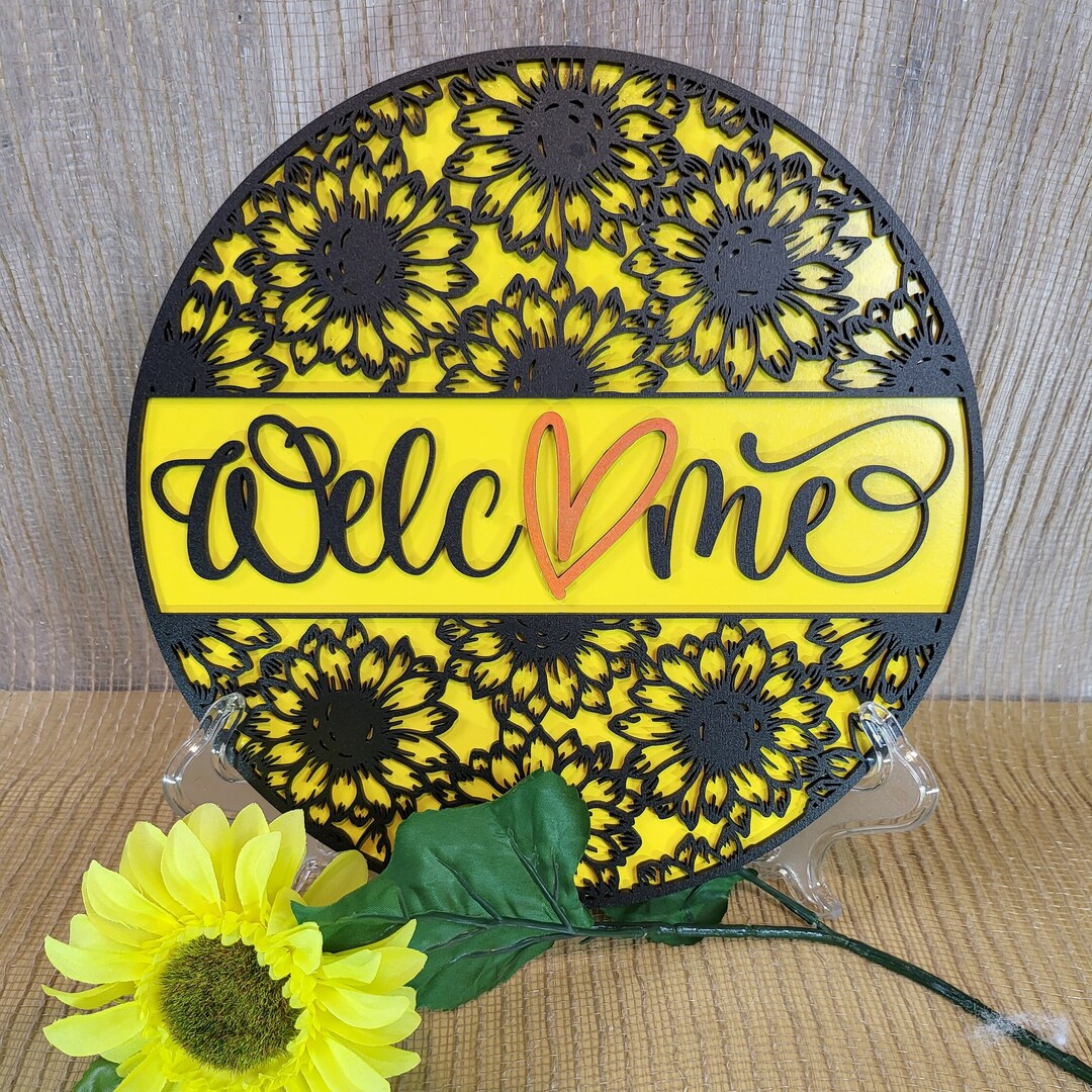 Sunflower Round Sign - Sunflower Welcome Round Wood Sign - Round Wood ...