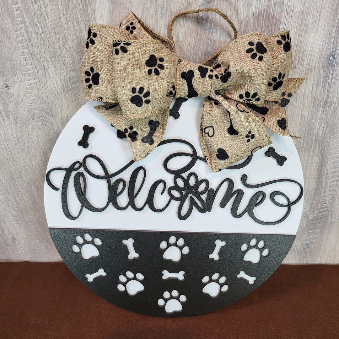 Dog Round Welcome Sign - Paw Print Dog Welcome Sign - Paw Prints and ...