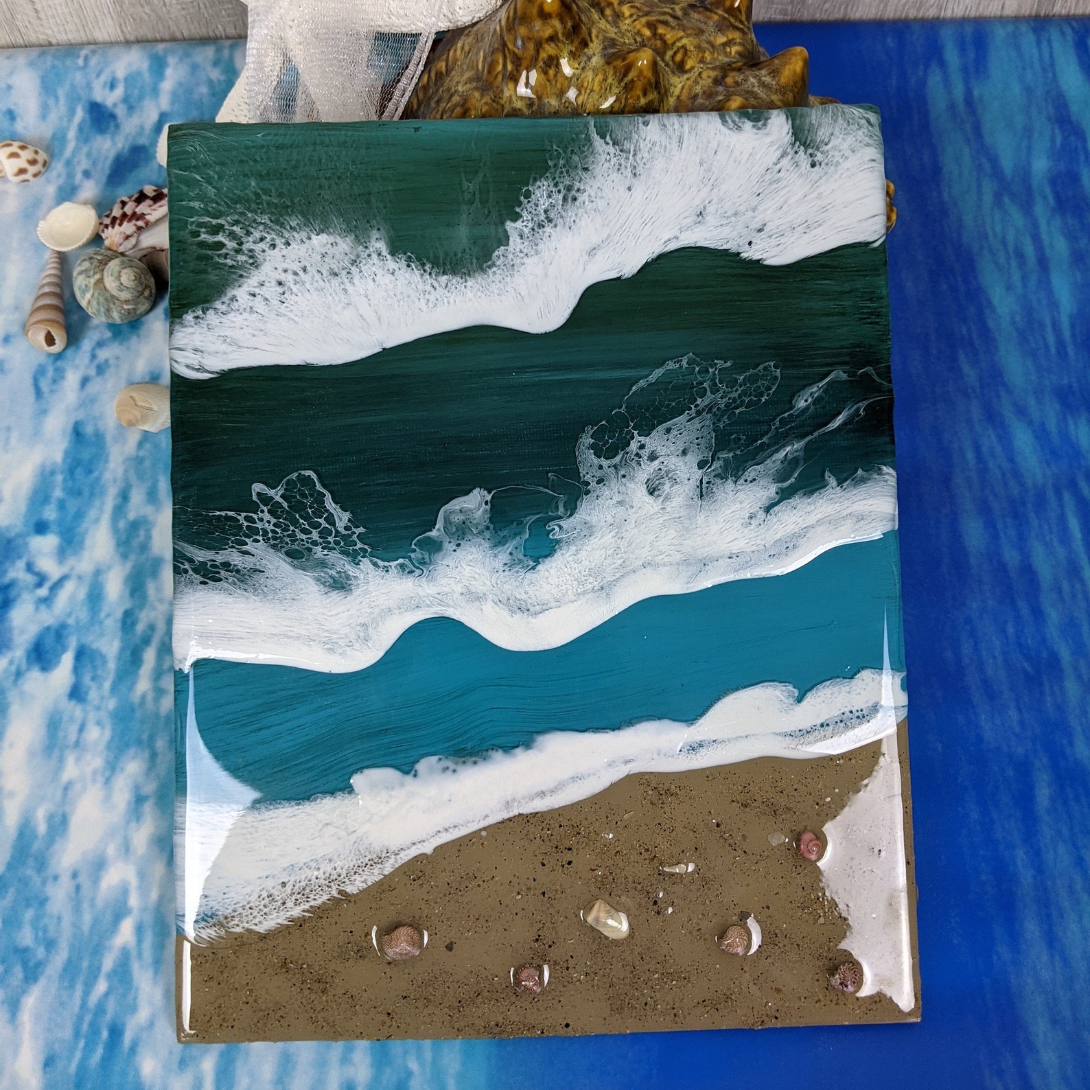 Ocean Resin Painting 8 x 10 Canvas Panel wall decor Beach | Etsy