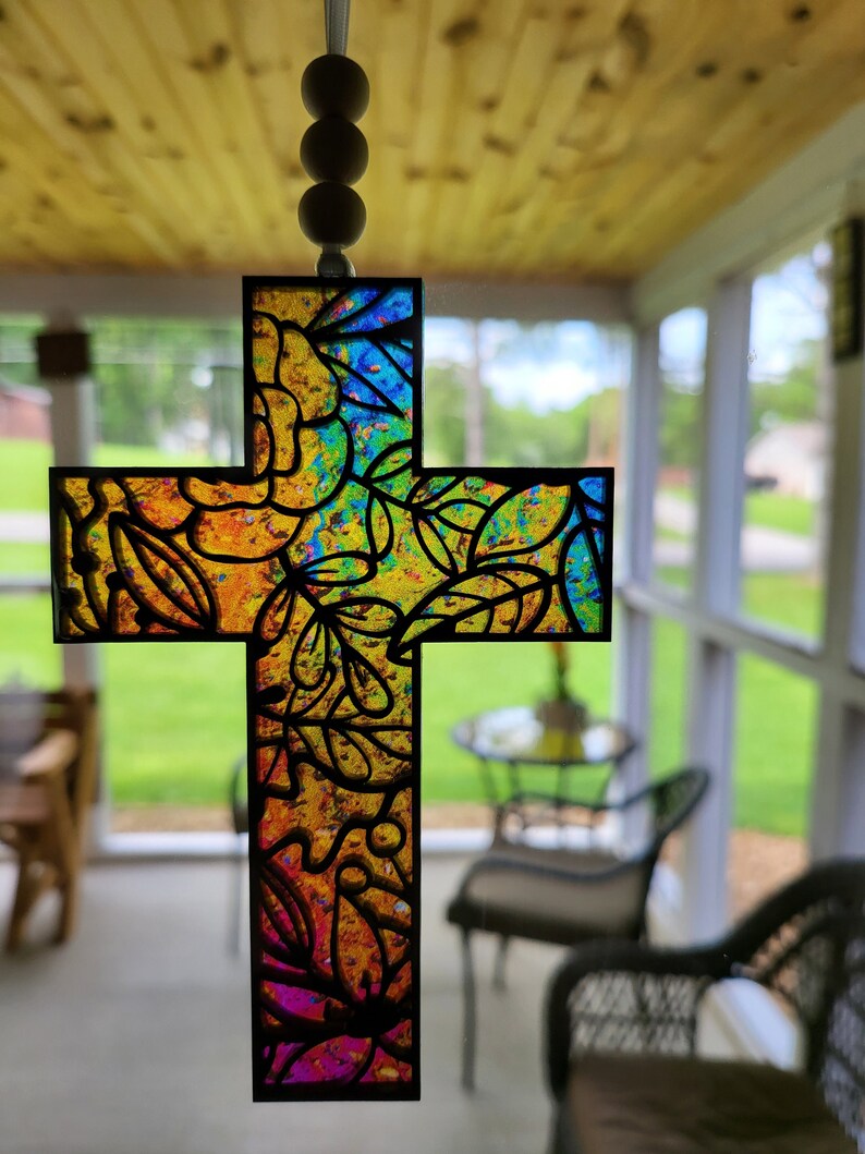 Cross Suncatcher Floral Cross Suncatcher Cross Suncatcher - Etsy