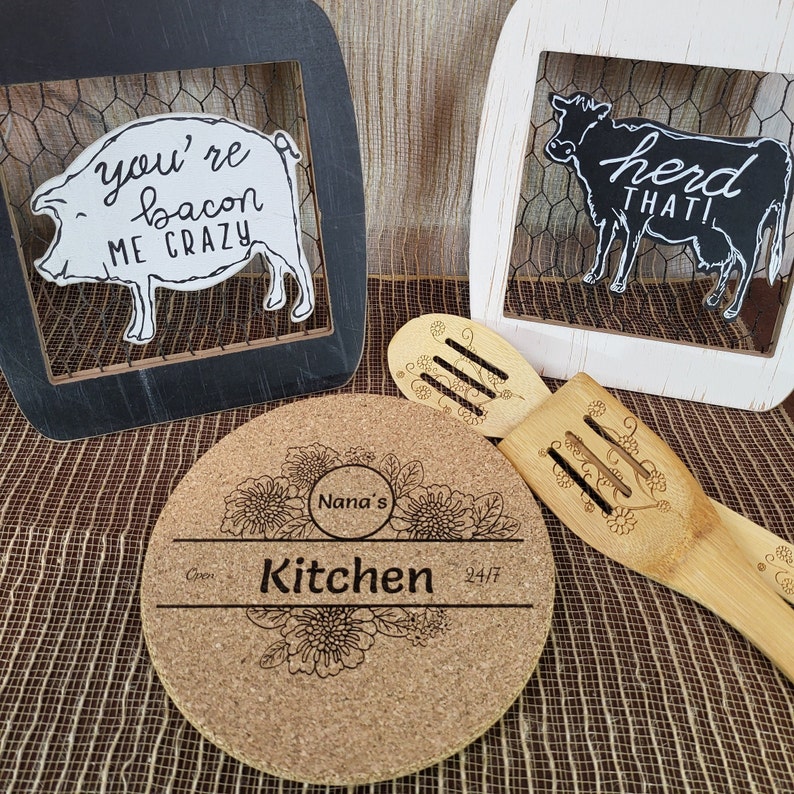 Cork Trivet Laser Engraved Kitchen Decor Monogram Hot Pad - Etsy