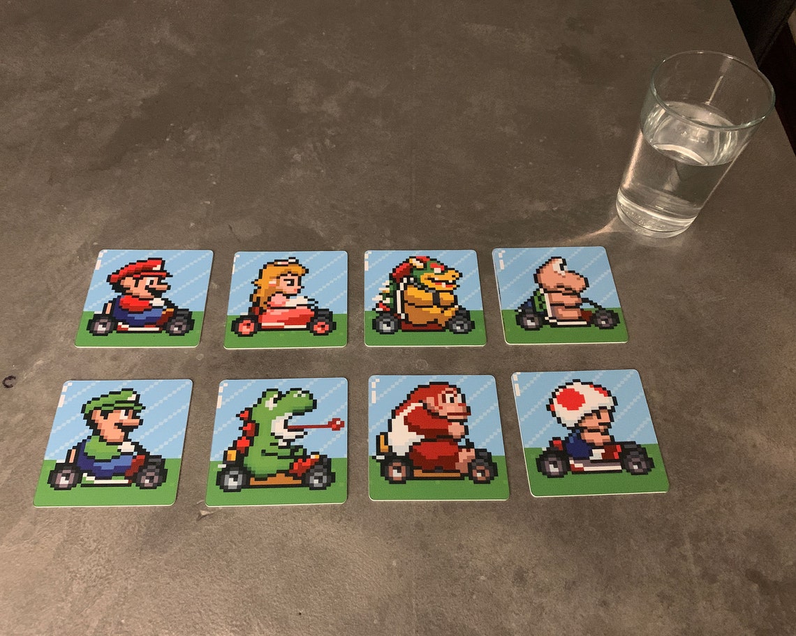 Classic Video Game Drink Coasters SNES Super Mario Kart Set - Etsy
