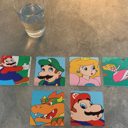 Classic Video Game Drink Coasters SNES Super Mario Kart Set - Etsy