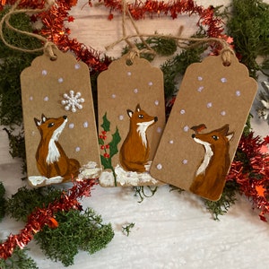 Cute Snow Foxes and Robin Hand Painted Christmas Gift Tags Set of 3 or ...