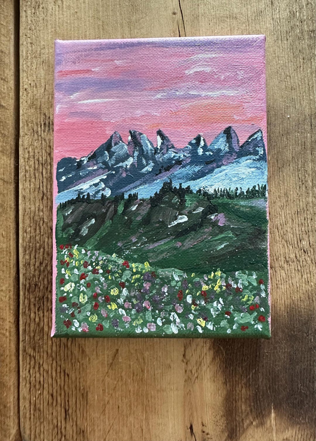 Hand Painted Sunset Mountain in Nature Canvas - Etsy