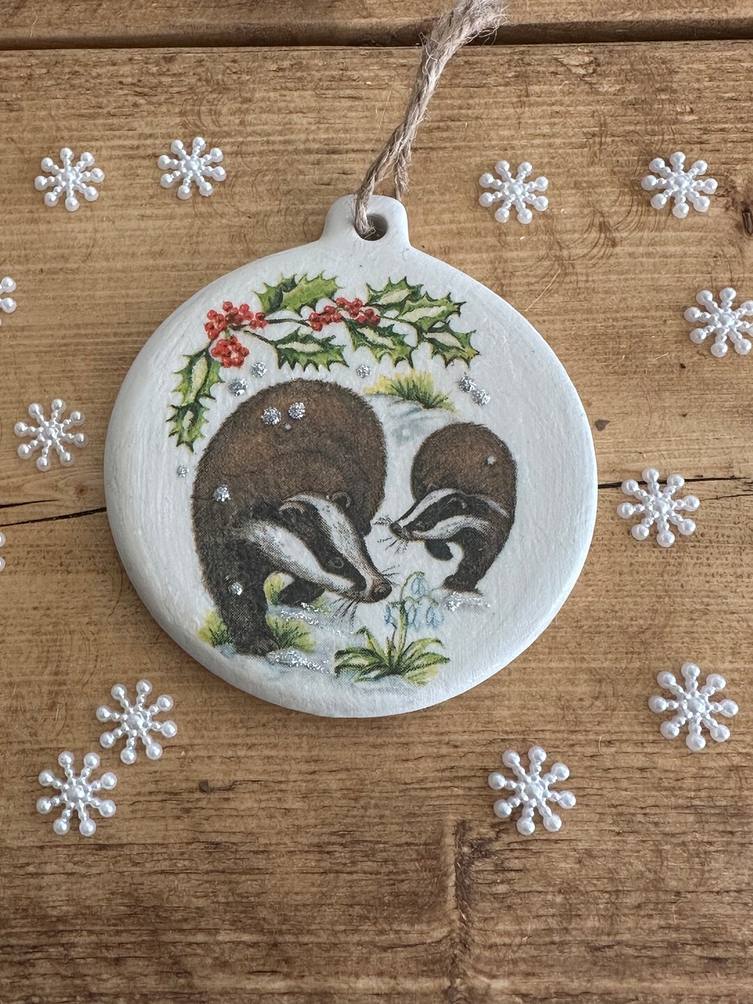 Hand Painted Decoupage Ceramic Badger Christmas Decoration - Etsy