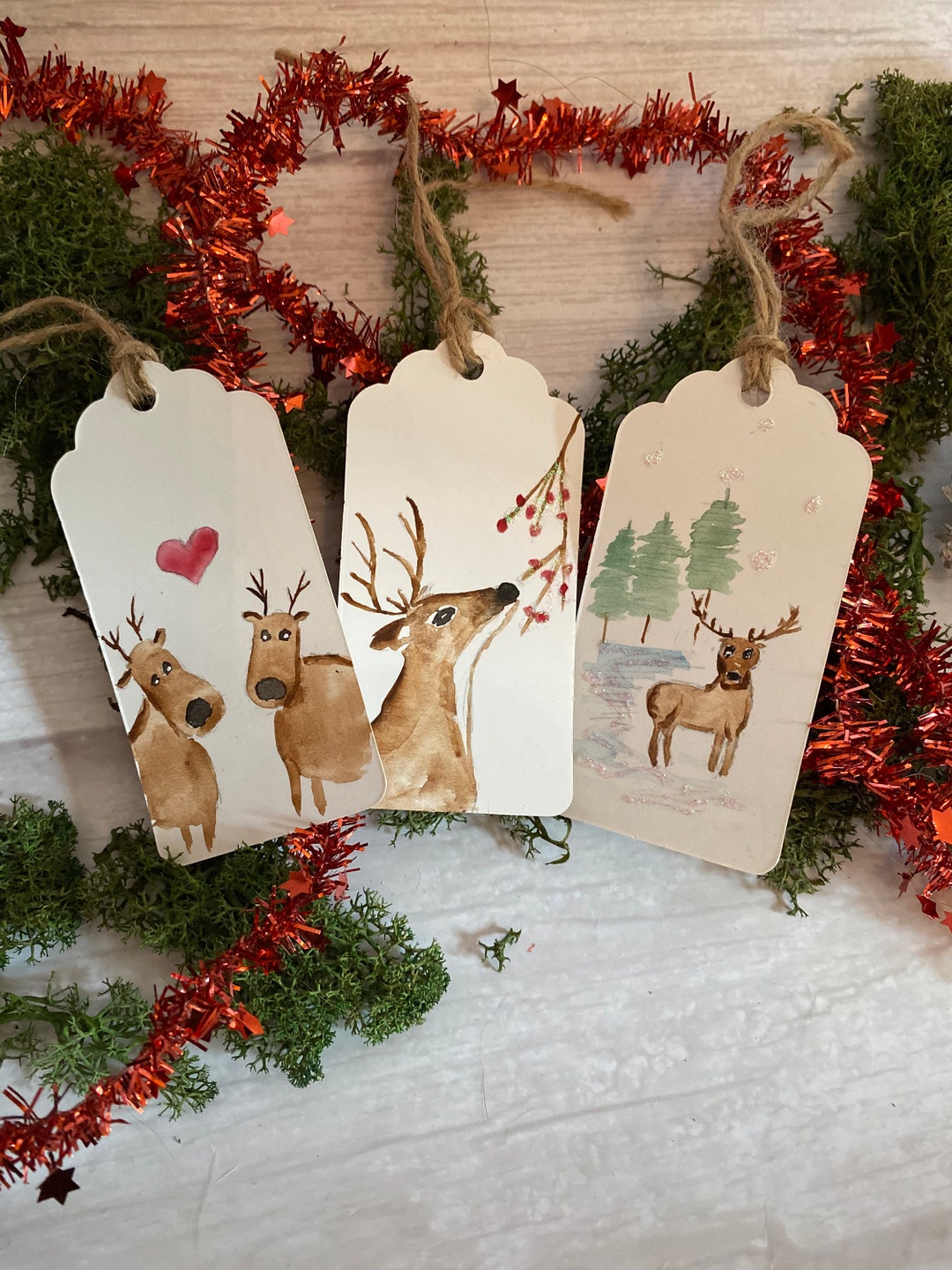 Christmas Hand Painted Watercolour Reindeer and Berries - Etsy