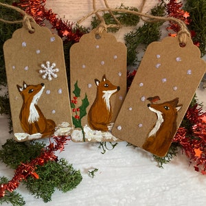 Cute Snow Foxes and Robin Hand Painted Christmas Gift Tags Set of 3 or ...