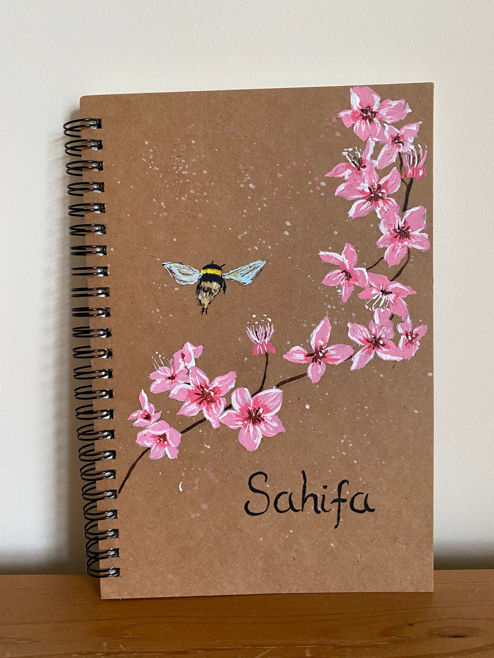 A5 Spiral Bound Hand Painted Cherry Blossom Bee Notebook/ | Etsy